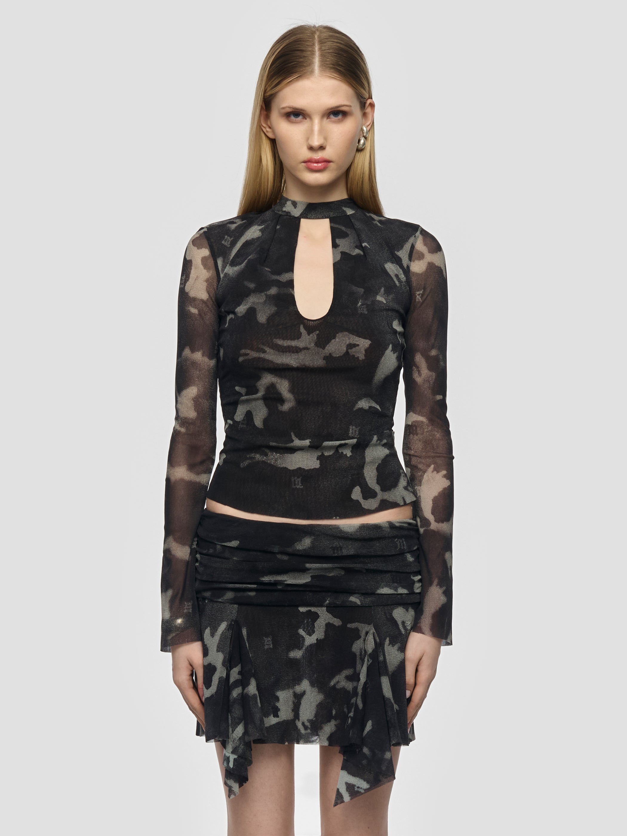 Camo Mesh Longsleeve Top